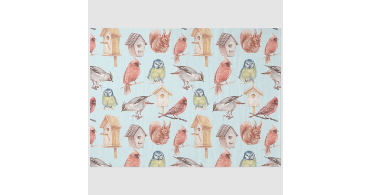 Elegant Vintage Watercolor Cardinal Bird House Tissue Paper | Zazzle