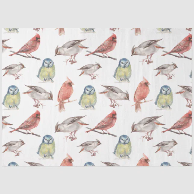 Elegant Vintage Watercolor Cardinal Owls Birds Tissue Paper | Zazzle
