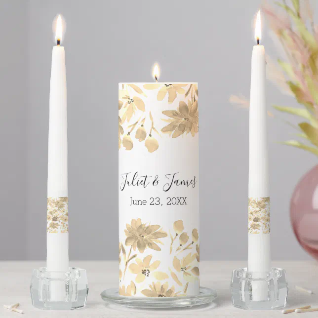 Elegant Vintage Watercolor Floral Design Unity Candle Set | Zazzle