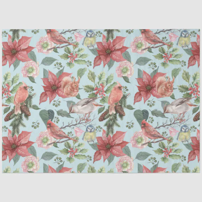 Elegant Vintage Watercolor Red Poinsettia Cardinal Tissue Paper | Zazzle