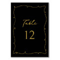 Elegant Vintage Whimsical Black and Gold Wedding Table Number | Zazzle