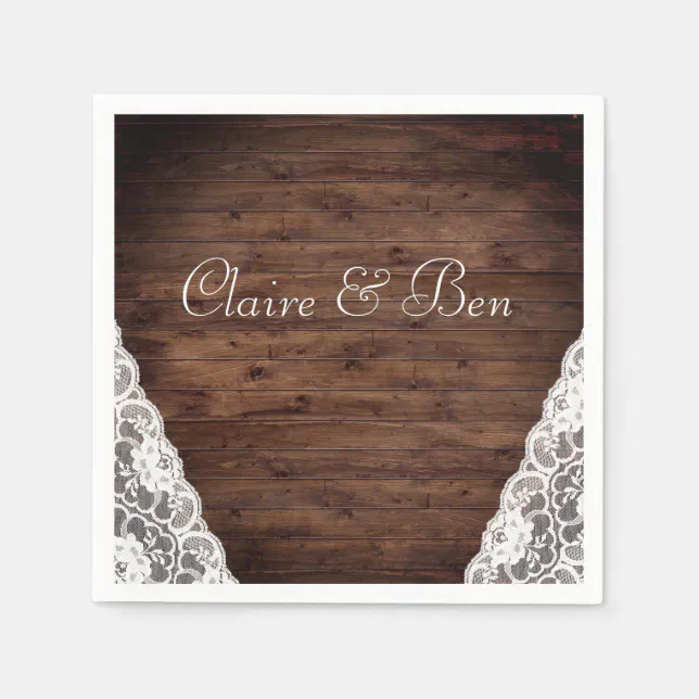 Elegant Vintage White Lace Rustic Wedding Paper Napkins | Zazzle
