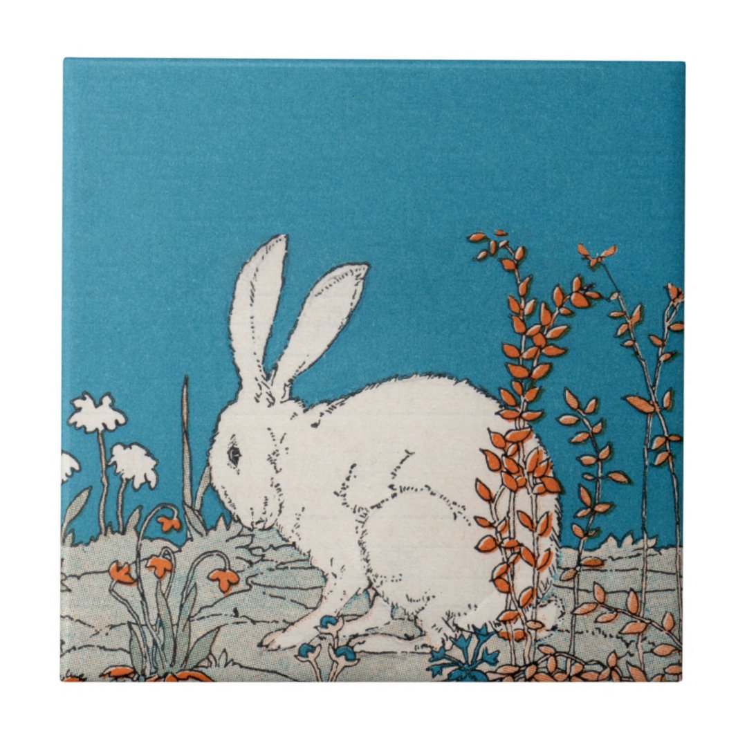 Elegant Vintage White Rabbit Ceramic Tile | Zazzle
