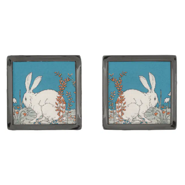 Elegant Vintage White Rabbit Flowers Cufflinks | Zazzle