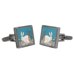 Elegant Vintage White Rabbit Flowers Cufflinks | Zazzle