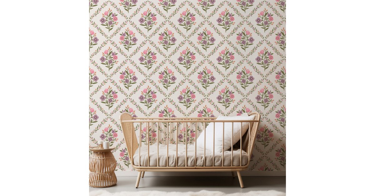 Elegant Vintage Wildflower Diamond Multicolored Wallpaper | Zazzle