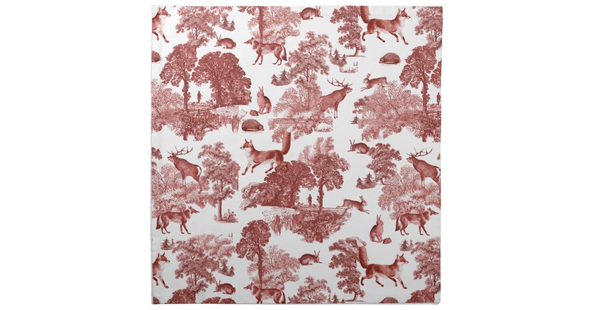Elegant Vintage Woodland Fox Rabbit Red Toile Cloth Napkin | Zazzle