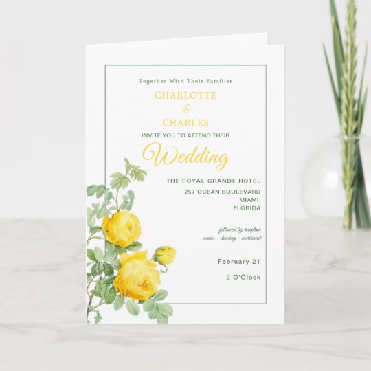 Elegant Vintage Yellow Roses Wedding Invitation | Zazzle