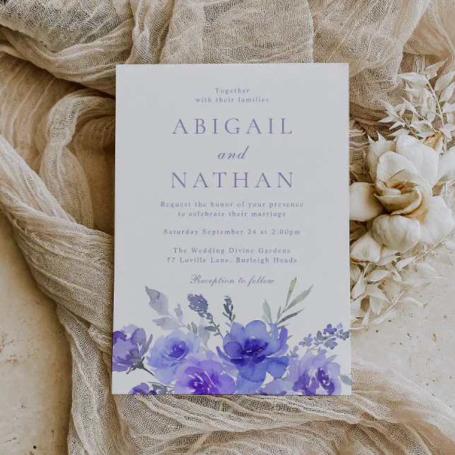 Elegant Violet Purple Watercolor Wedding Invitation | Zazzle