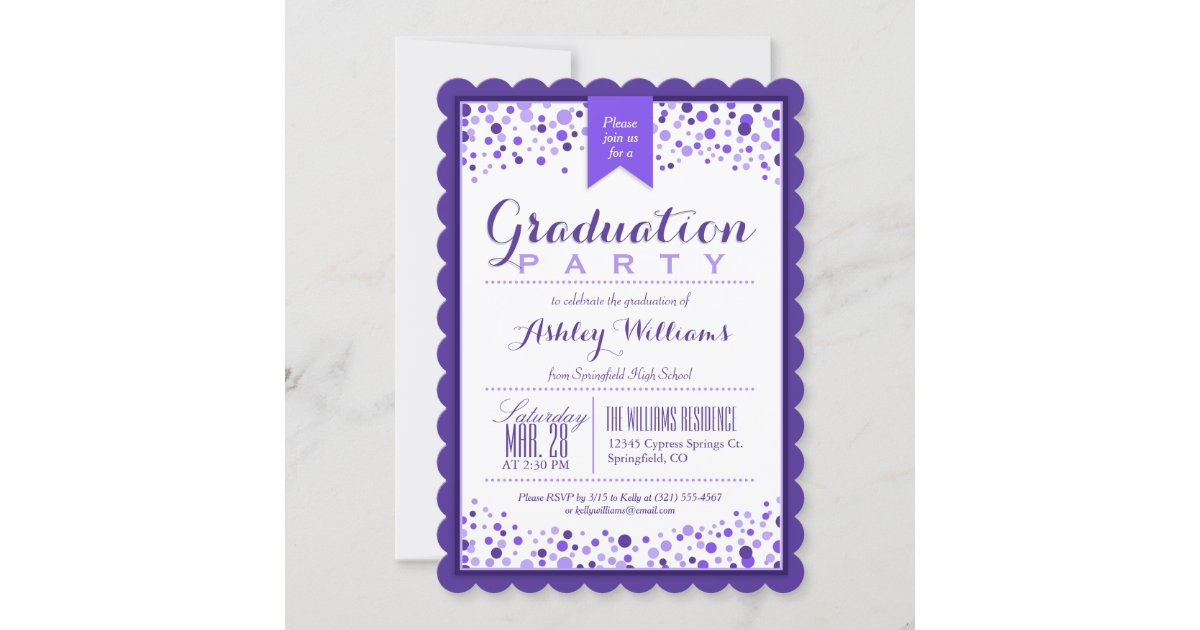 Elegant Violet Purple & White Graduation Party Invitation | Zazzle