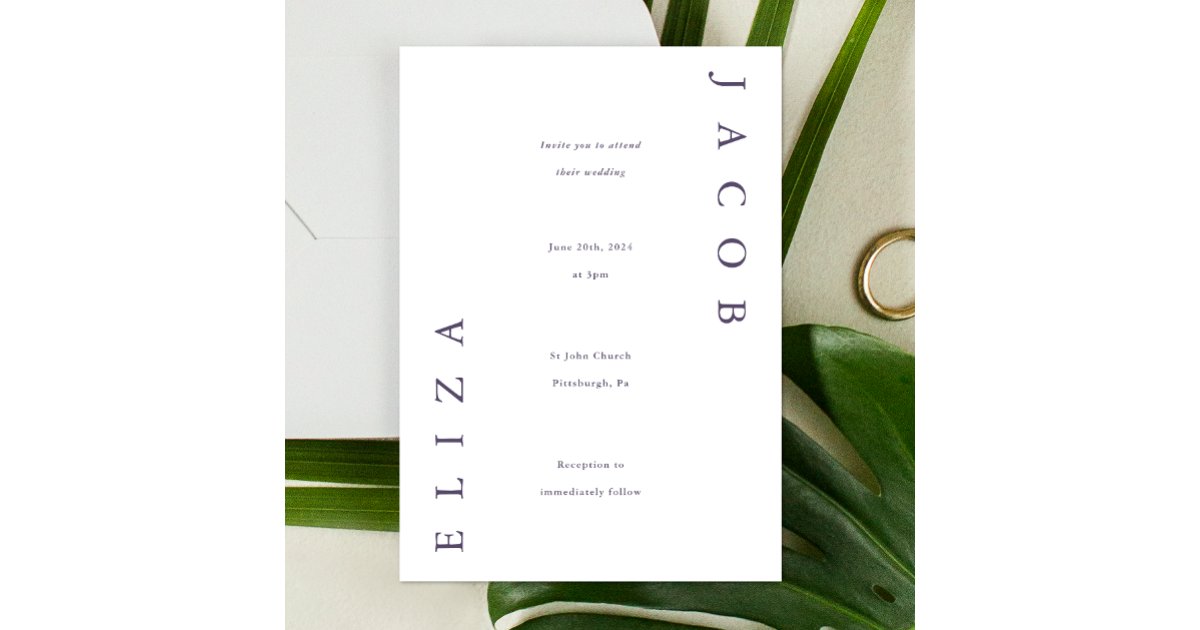 Elegant Violet Typography Simple Photo Wedding Invitation | Zazzle