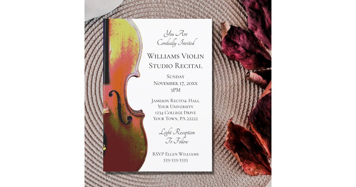 Elegant Violin Musical Recital Concert Invitation | Zazzle