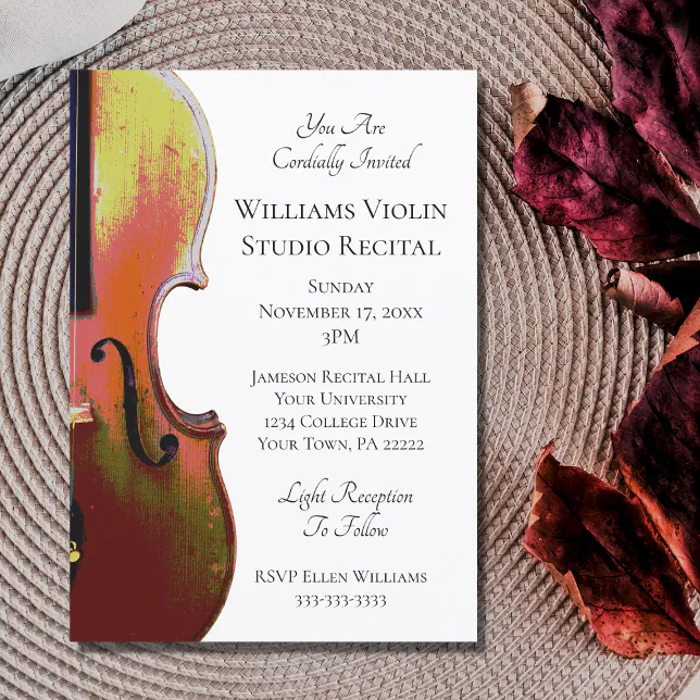 Elegant Violin Musical Recital Concert Invitation | Zazzle