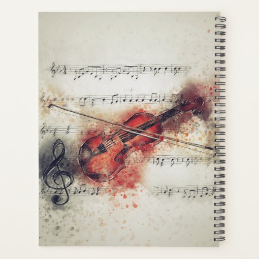Elegant Violin Sheet Music Watercolor Planner | Zazzle