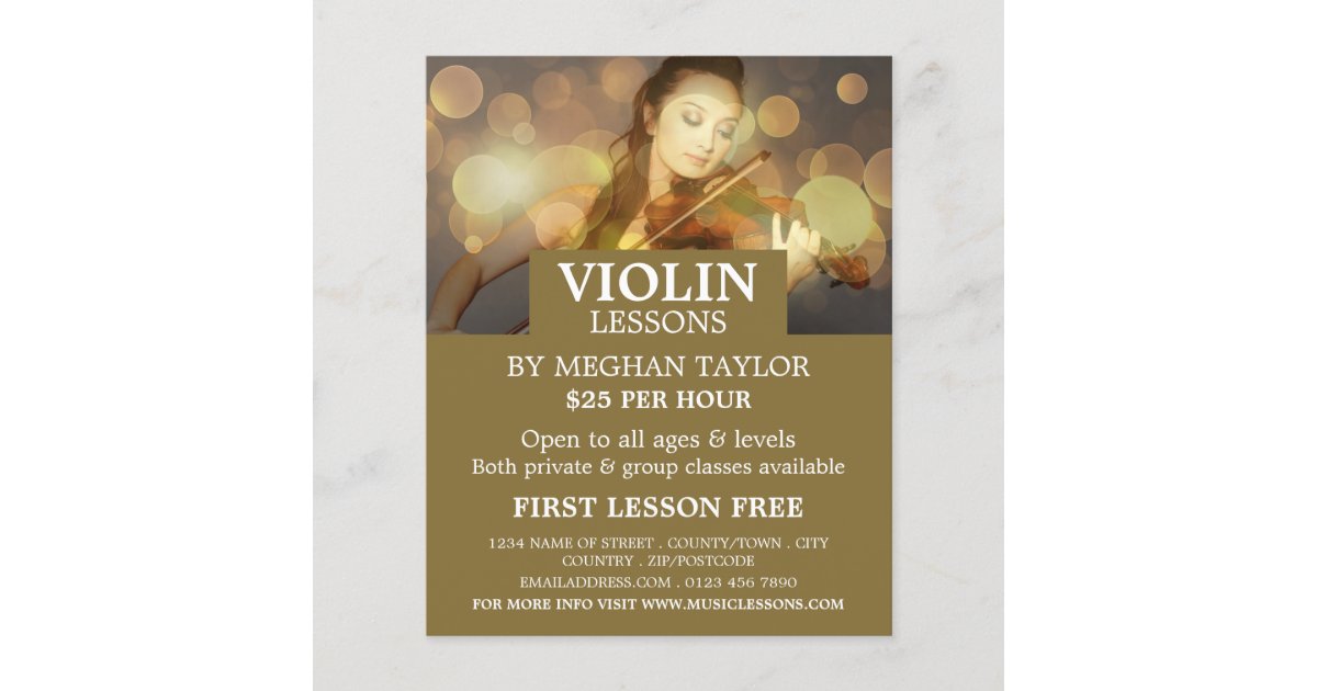 Elegant Violinist, Violin Lessons Advertising Flyer | Zazzle