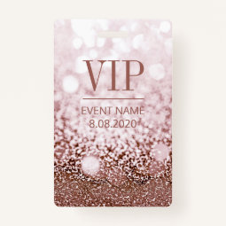 Elegant VIP Access Event Rose Pink Glitter Badge | Zazzle