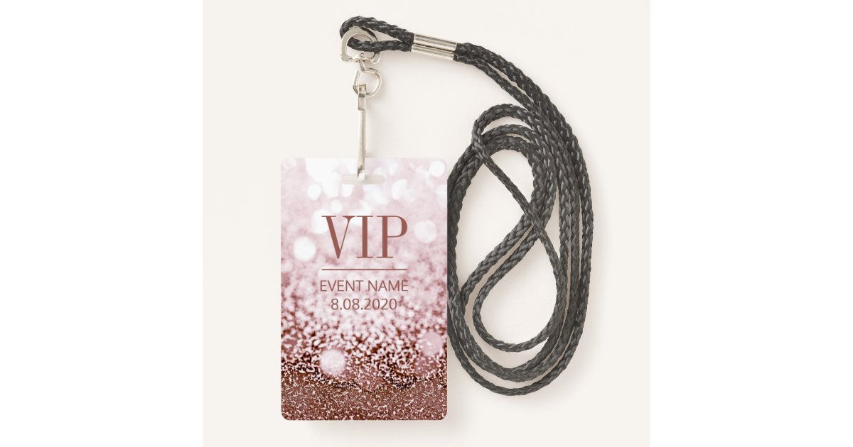 Elegant VIP Access Event Rose Pink Glitter Badge | Zazzle