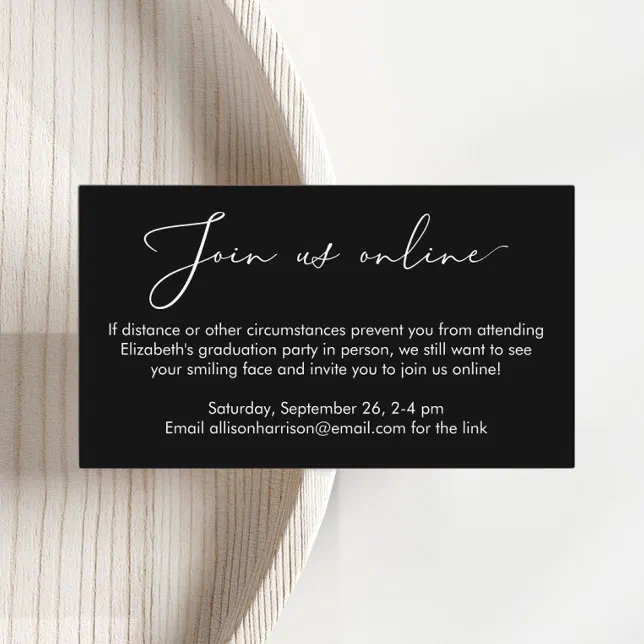 Elegant Virtual Online Black Graduation Party Enclosure Card | Zazzle