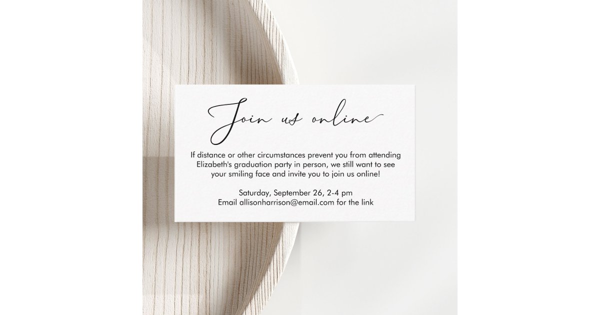 Elegant Virtual Online Graduation Party Enclosure Card | Zazzle