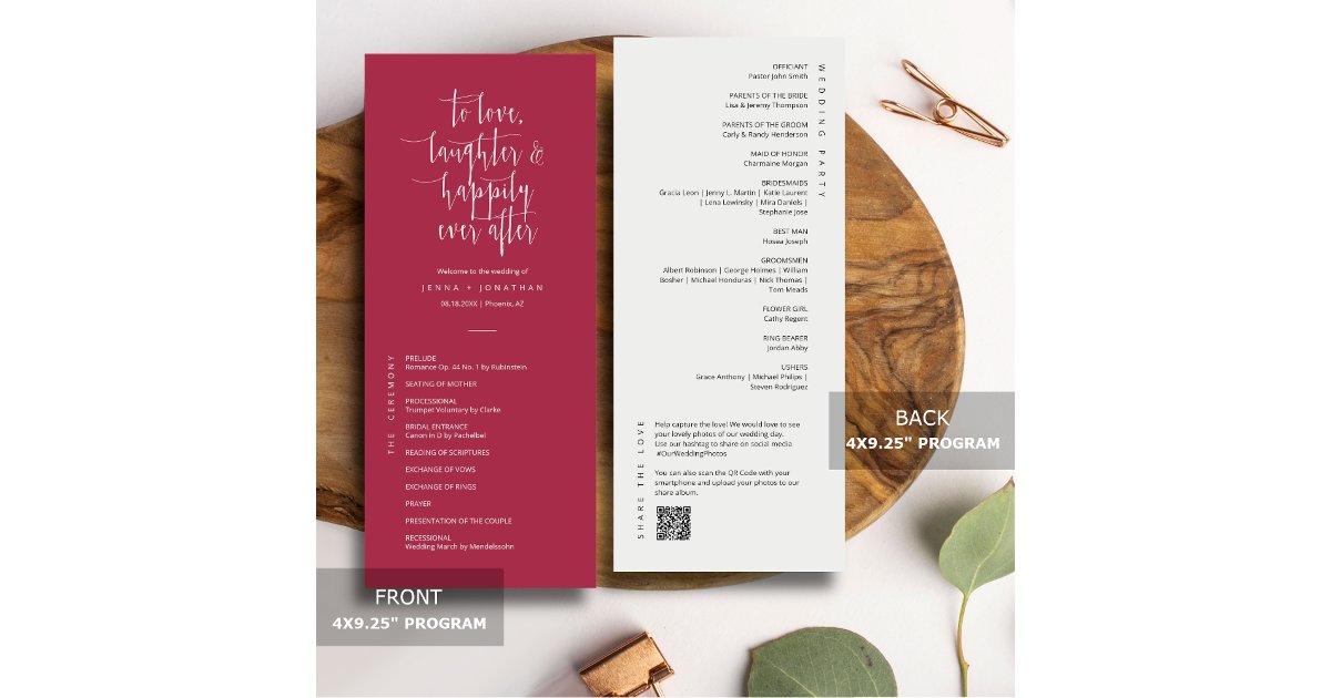 Elegant Viva Magenta Minimal QR Code Wedding Flat Program | Zazzle
