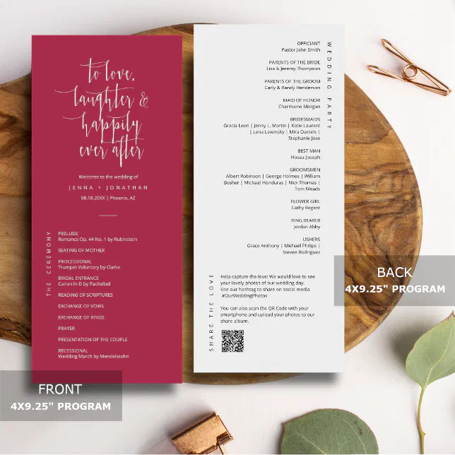 Elegant Viva Magenta Minimal QR Code Wedding Flat Program | Zazzle