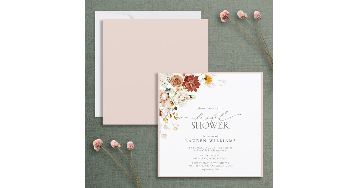 Elegant Warm Earthy Floral Bridal Shower Invitation | Zazzle