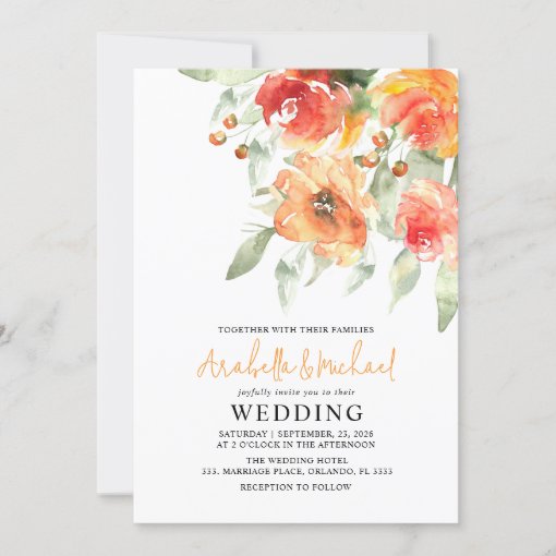 Elegant Watercolor Apricot Floral Invitation | Zazzle