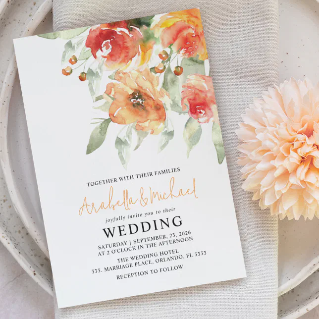 Elegant Watercolor Apricot Floral Invitation | Zazzle