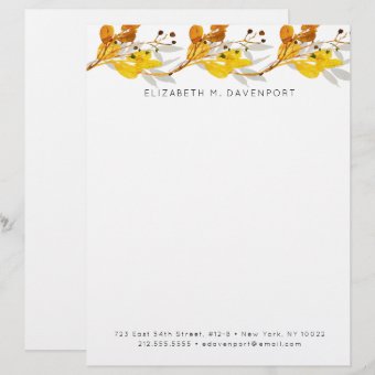 Elegant Watercolor Autumn Foliage Letterhead | Zazzle