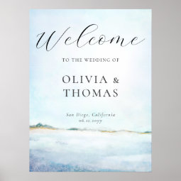 Elegant Watercolor Beach Coastal Wedding Welcome Poster | Zazzle