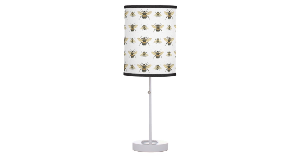 Elegant Watercolor Bee Pattern Table Lamp | Zazzle