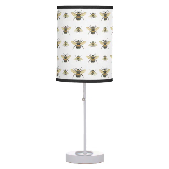 Elegant Watercolor Bee Pattern Table Lamp | Zazzle