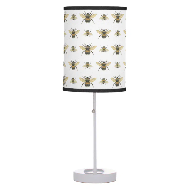 Elegant Watercolor Bee Pattern Table Lamp | Zazzle