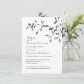 Elegant Watercolor Blue 25th Wedding Anniversary Invitation | Zazzle