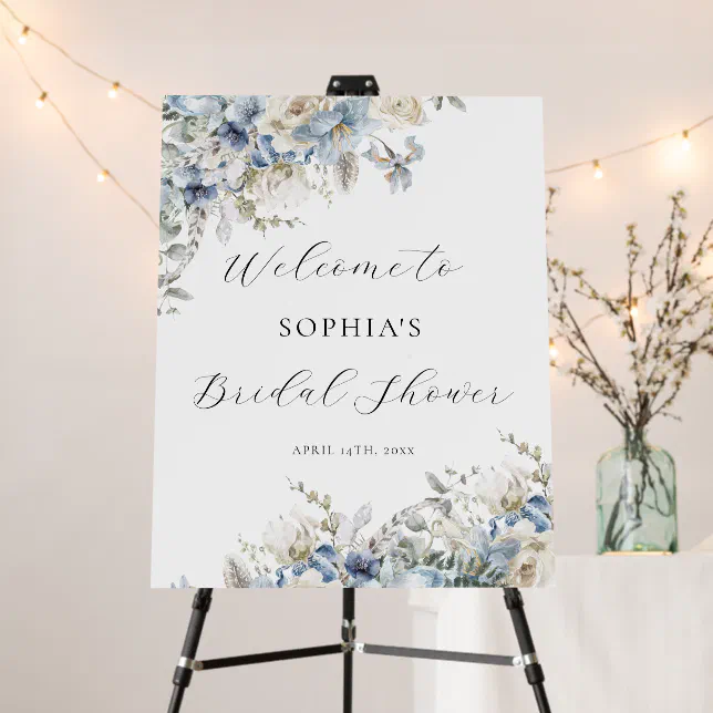 Elegant Watercolor Blue Bridal Shower Welcome Sign | Zazzle