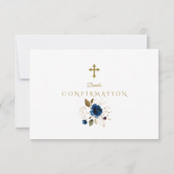 Elegant Watercolor Blue Floral Gold Confirmation Thank You Card | Zazzle