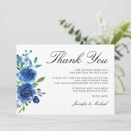 Elegant Watercolor Blue flowers Thank You Card | Zazzle