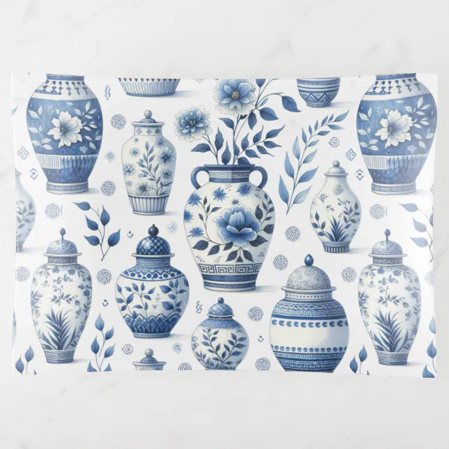 Elegant Watercolor Blue Ginger Jar Pattern Trinket Tray | Zazzle