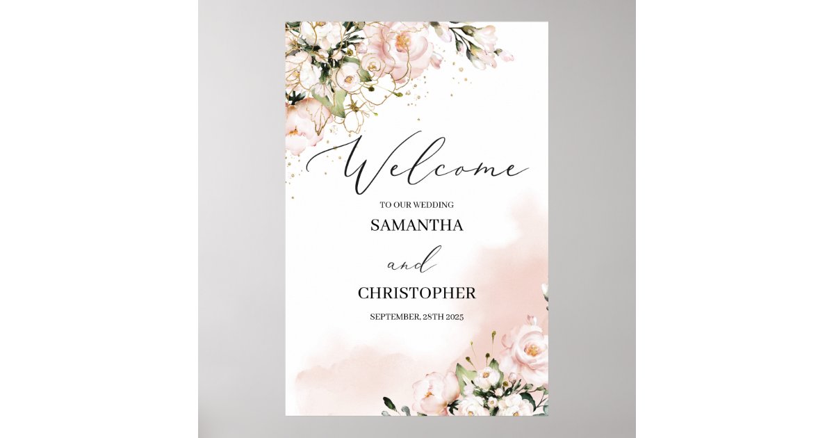 Elegant watercolor blush pink floral wedding poster | Zazzle