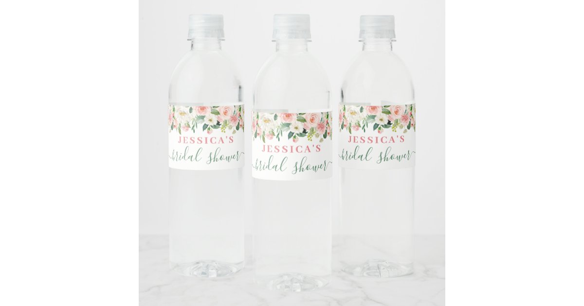 Elegant Watercolor Blush Pink Flowers Floral Water Bottle Label | Zazzle