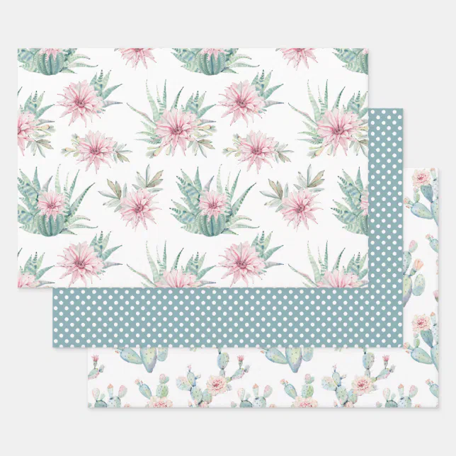 Elegant Watercolor Boho Cactus & Succulents Wrapping Paper Sheets | Zazzle