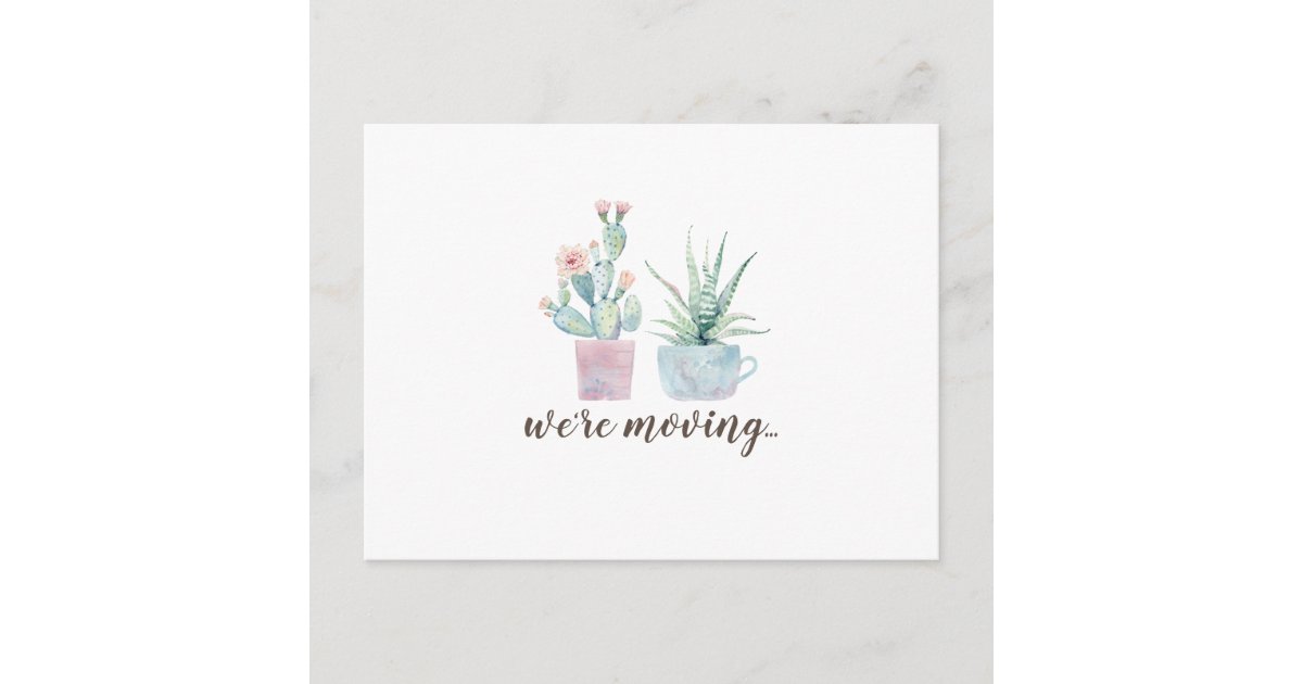 Elegant Watercolor Boho Cactus We're Moving Postcard | Zazzle