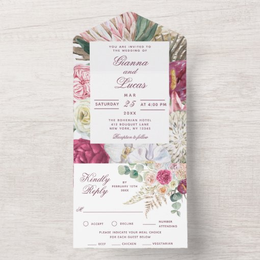 Elegant Watercolor Boho Floral Country Wedding All In One Invitation ...