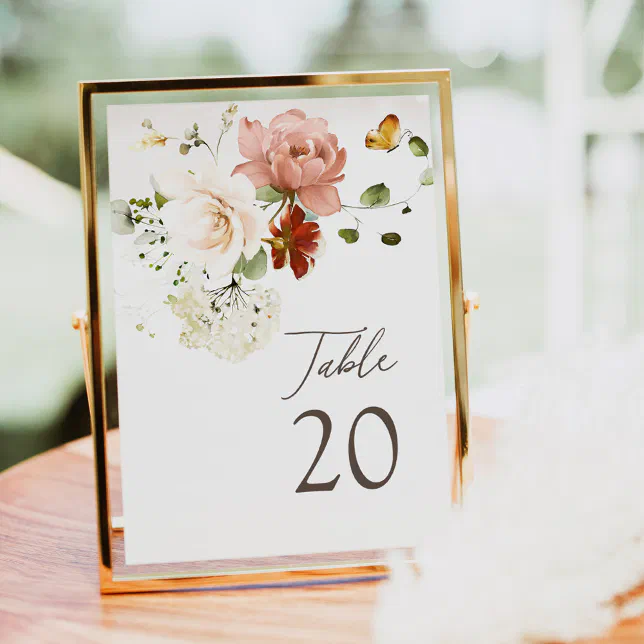Elegant Watercolor Boho Floral Table Number | Zazzle