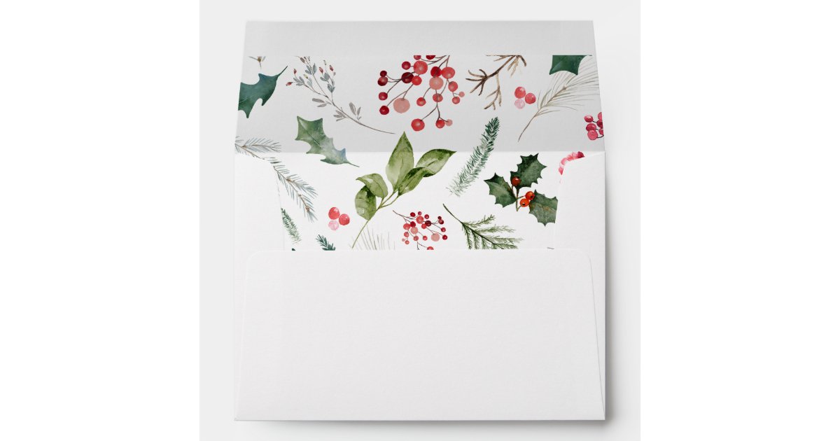 Elegant Watercolor Botanical White Christmas Envelope | Zazzle