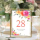 Elegant Watercolor Bright Pink Flowers Wedding Table Number | Zazzle