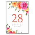 Elegant Watercolor Bright Pink Flowers Wedding Table Number | Zazzle