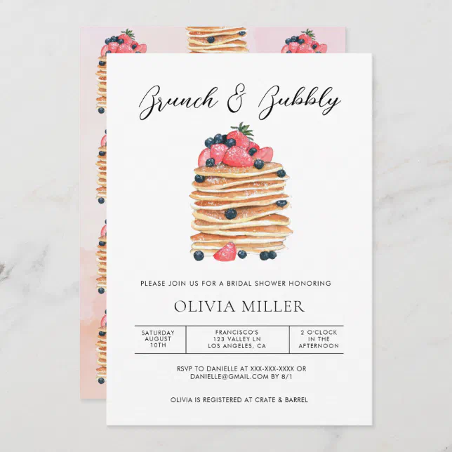 Elegant Watercolor Brunch & Bubbly Bridal Shower Invitation | Zazzle