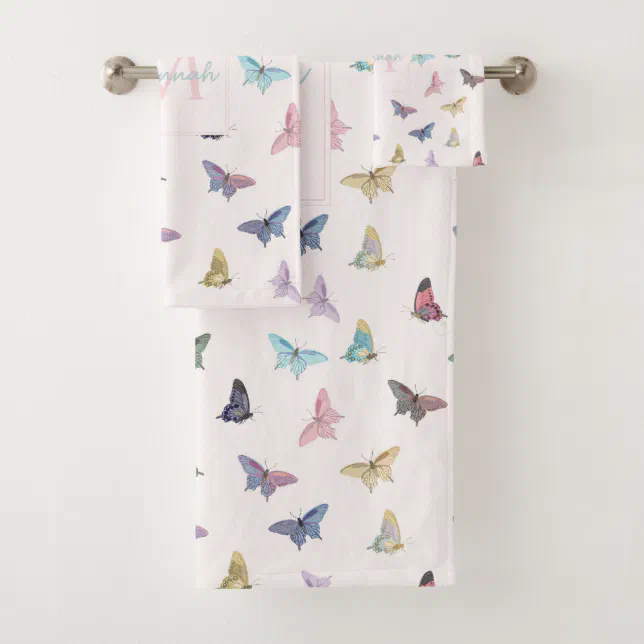 Elegant Watercolor Butterflies Beautiful Design Bath Towel Set | Zazzle
