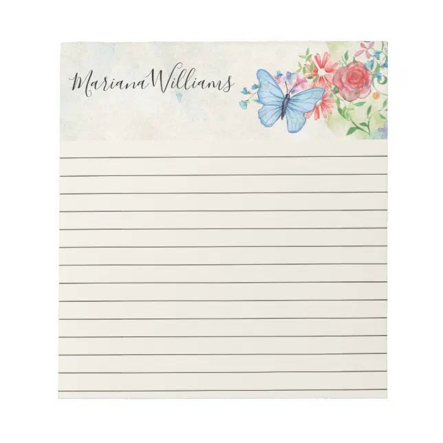 elegant watercolor butterfly lined notepad | Zazzle